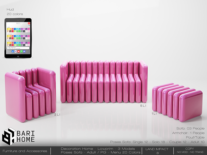 Second Life Marketplace - [BARI HOME] Cotton Candy Sofa